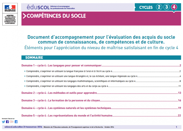 Document d’accompagnement pour l’évaluation des acquis du socle commun de connaissances, de ...