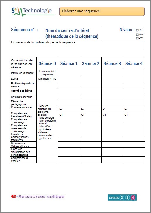 Préparer des séquences (documents professeur) – Technologie Collège Préparer des séquences (documents professeur) – Technologie Collège