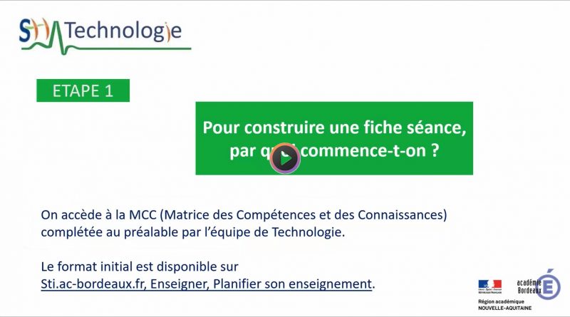 La démarche en vidéo de construction d’une séance par le professeur – Technologie Collège