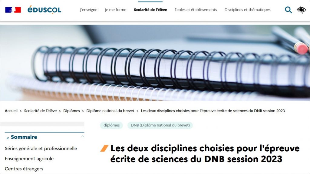Les deux disciplines choisies pour l’épreuve écrite de sciences du DNB session 2023 ...