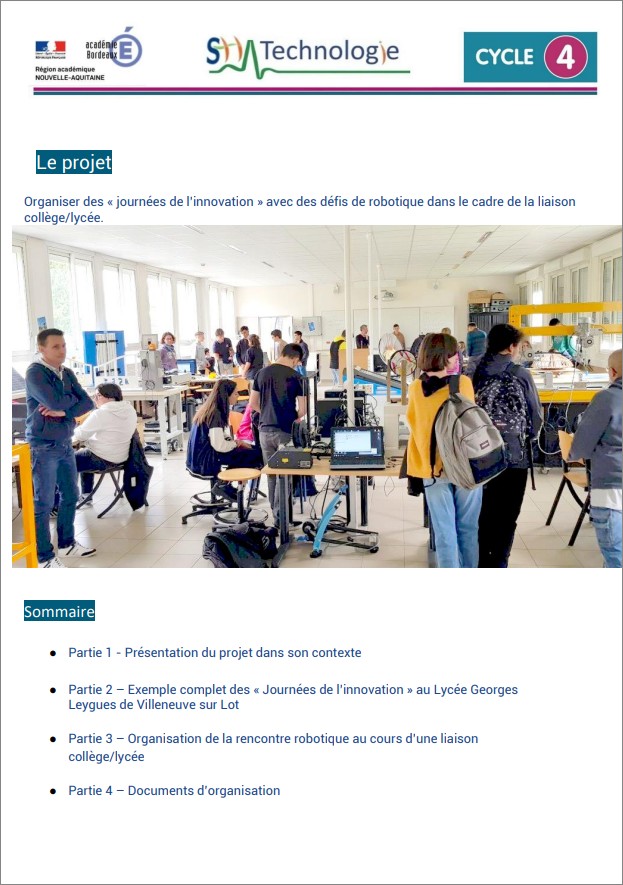 Dossier pour organiser des journées de l’innovation – Liaison collège/lycée – Technologie Collège