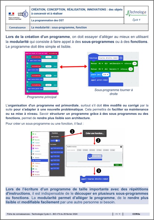 Fiches de connaissances – Technologie Collège