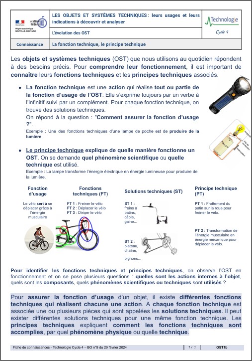 Fiches de connaissances – Technologie Collège