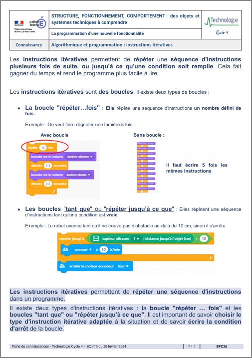 Fiches de connaissances – Technologie Collège