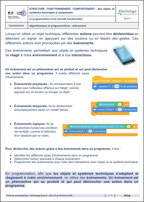 Fiches de connaissances – Technologie Collège