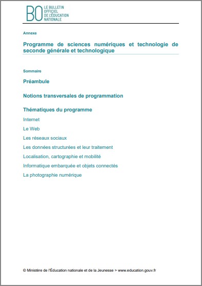 Programme Seconde – SNT Sciences Numériques et Technologie – SII lycée